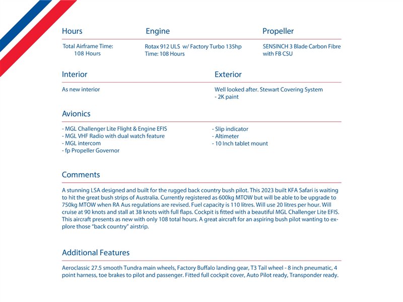 2023 KFA Safari Aircraft | Aircraft Listing | Plane Sales Australia