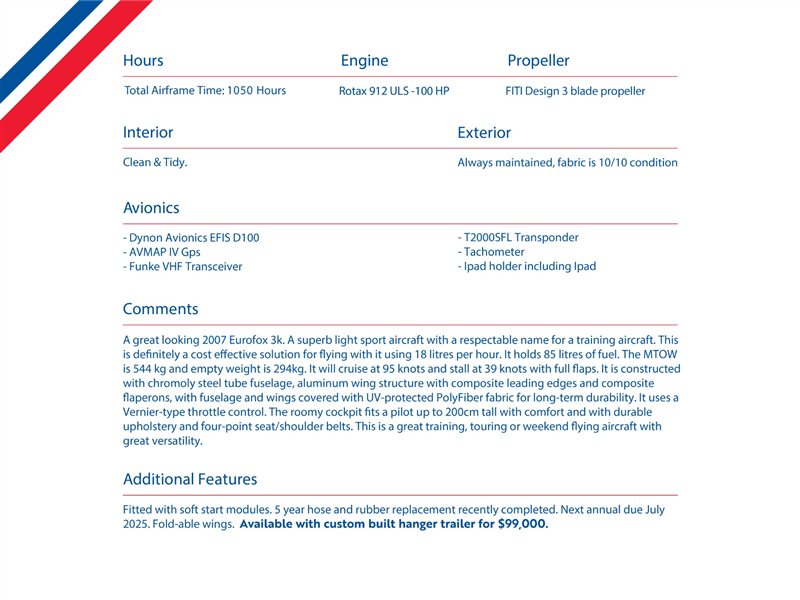 2007 Aeropro Eurofox 3K Aircraft | Aircraft Listing | Plane Sales Australia